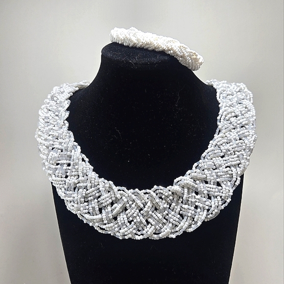 Source Unknown | Jewelry | White Seed Bead Collar Necklace 6 2 And ...